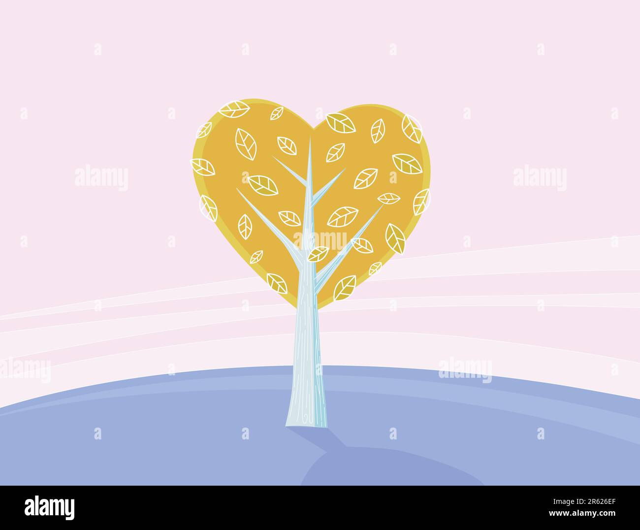 Stylized vector illustration in retro style. Heart-shaped love tree on ...