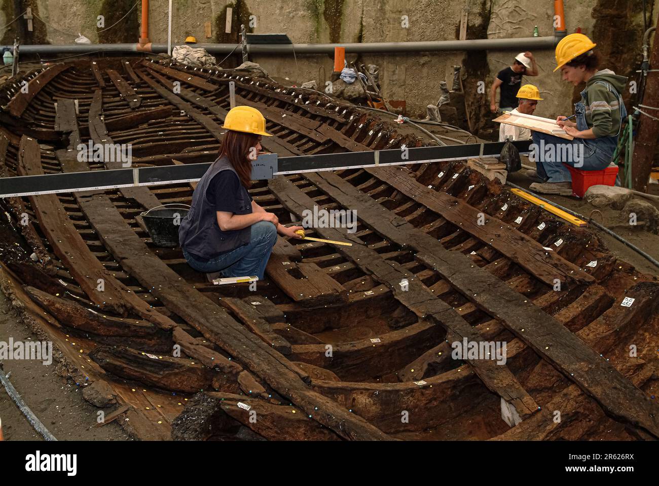 Italy Campania Neaples the ancient port of Neapolis during excavation ...