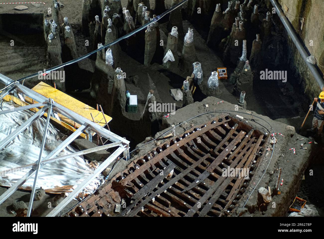 Italy Campania Neaples the ancient port of Neapolis during excavation ...