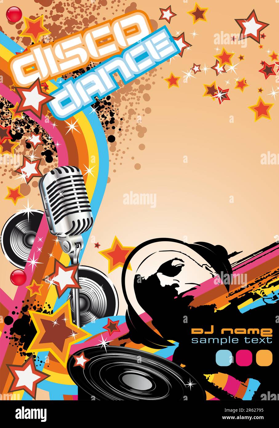 Retro Art Disco Dance Background with DJ Silhouette Stock Vector Image ...