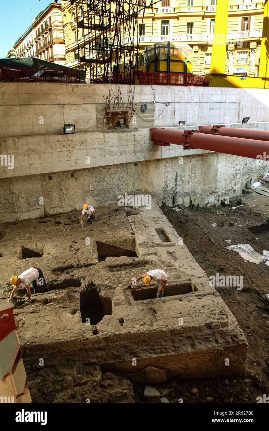 Italy Campania Neaples the ancient port of Neapolis during excavation ...