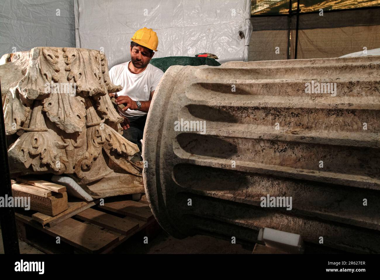 Italy Campania Neaples the ancient port of Neapolis during excavation ...