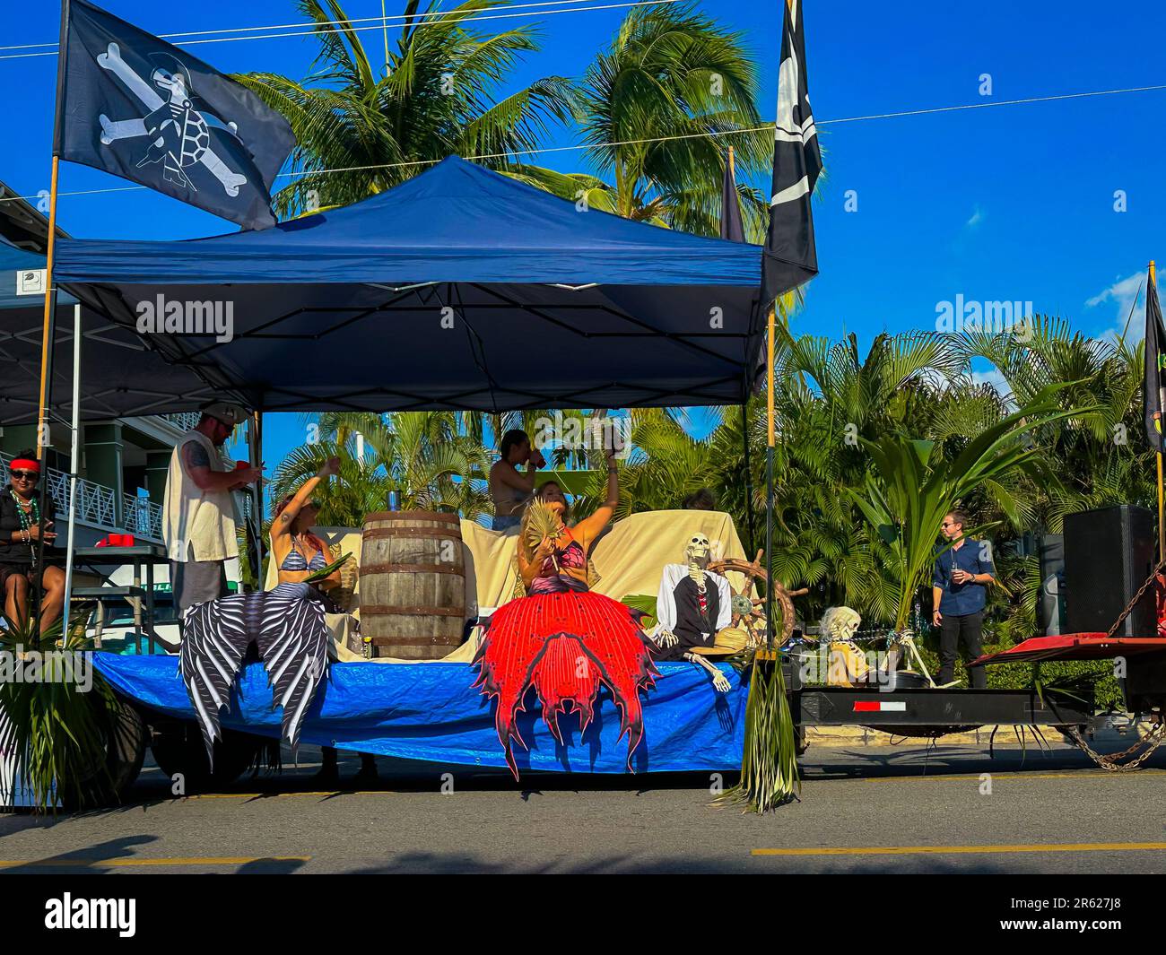 Grand Cayman, Cayman Islands, May 2023, view of two women dressed as ...