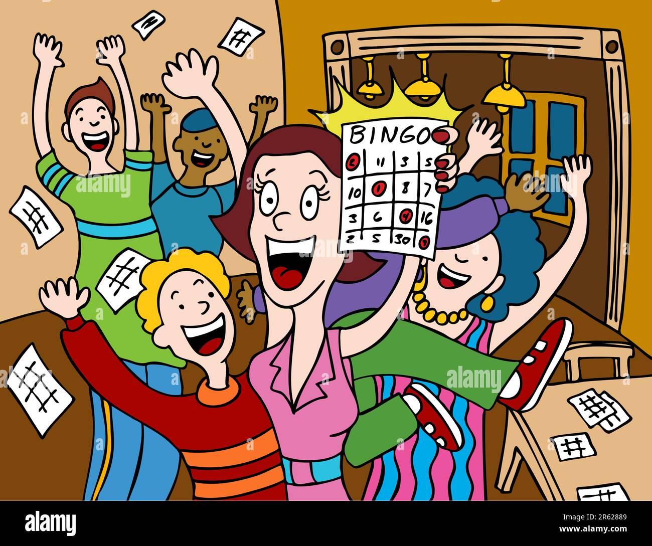 Cartoon of a woman winning at a game of bingo Stock Vector Image & Art ...