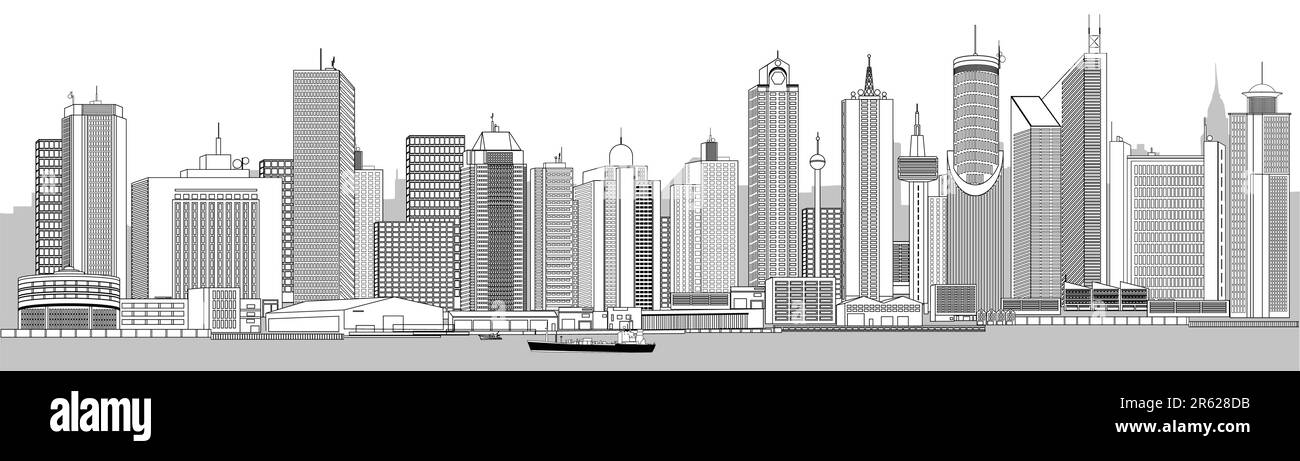Vector illustration of a very detailed city skyline (each element can ...