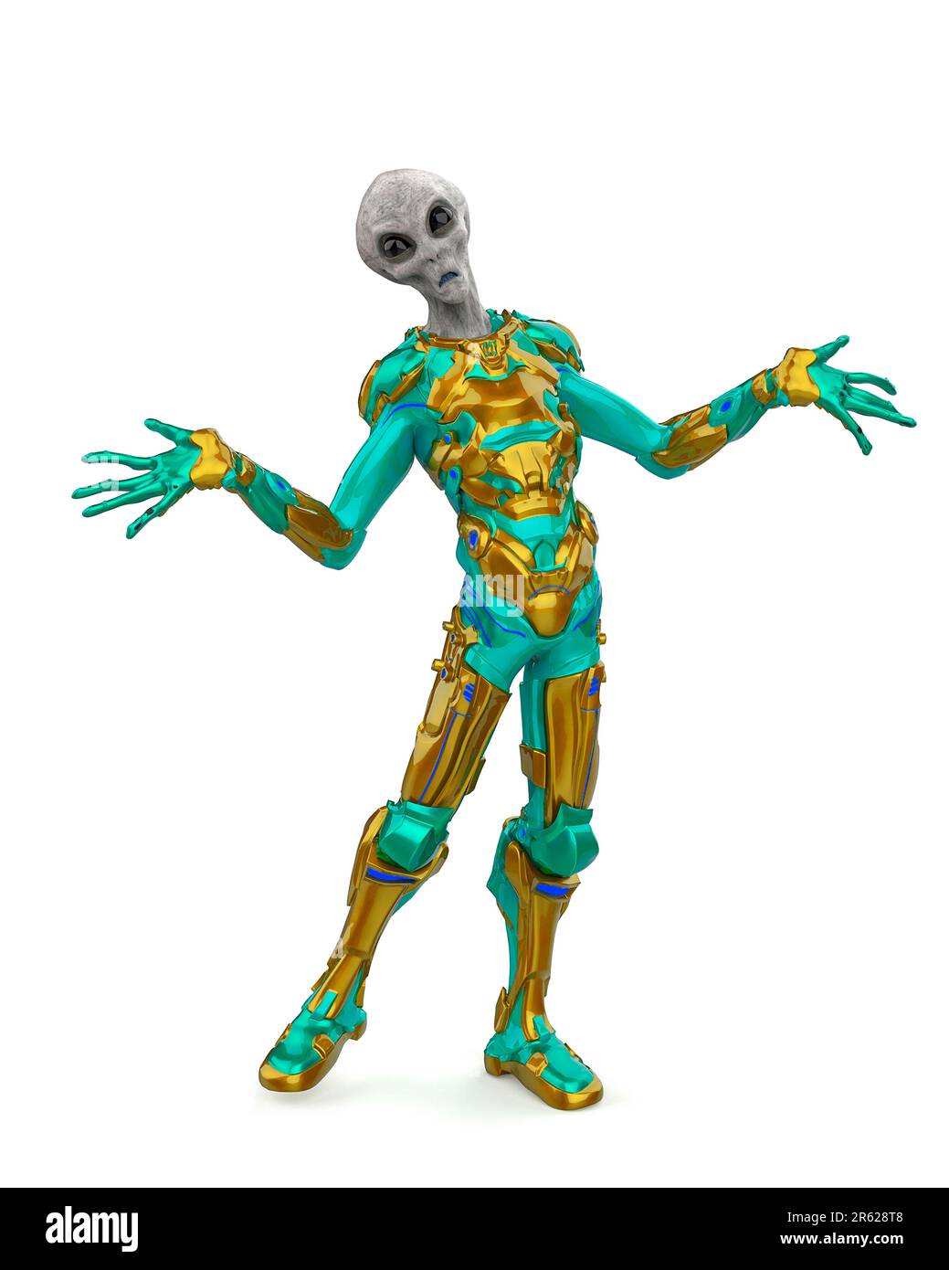 alien grey warrior is with arms wide open, 3d illustration Stock Photo ...