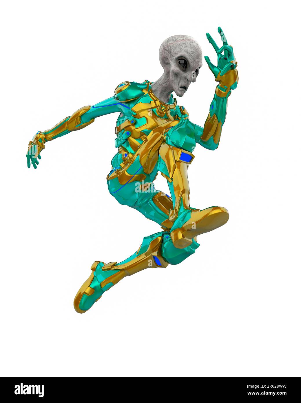 alien grey warrior is jumping, 3d illustration Stock Photo - Alamy