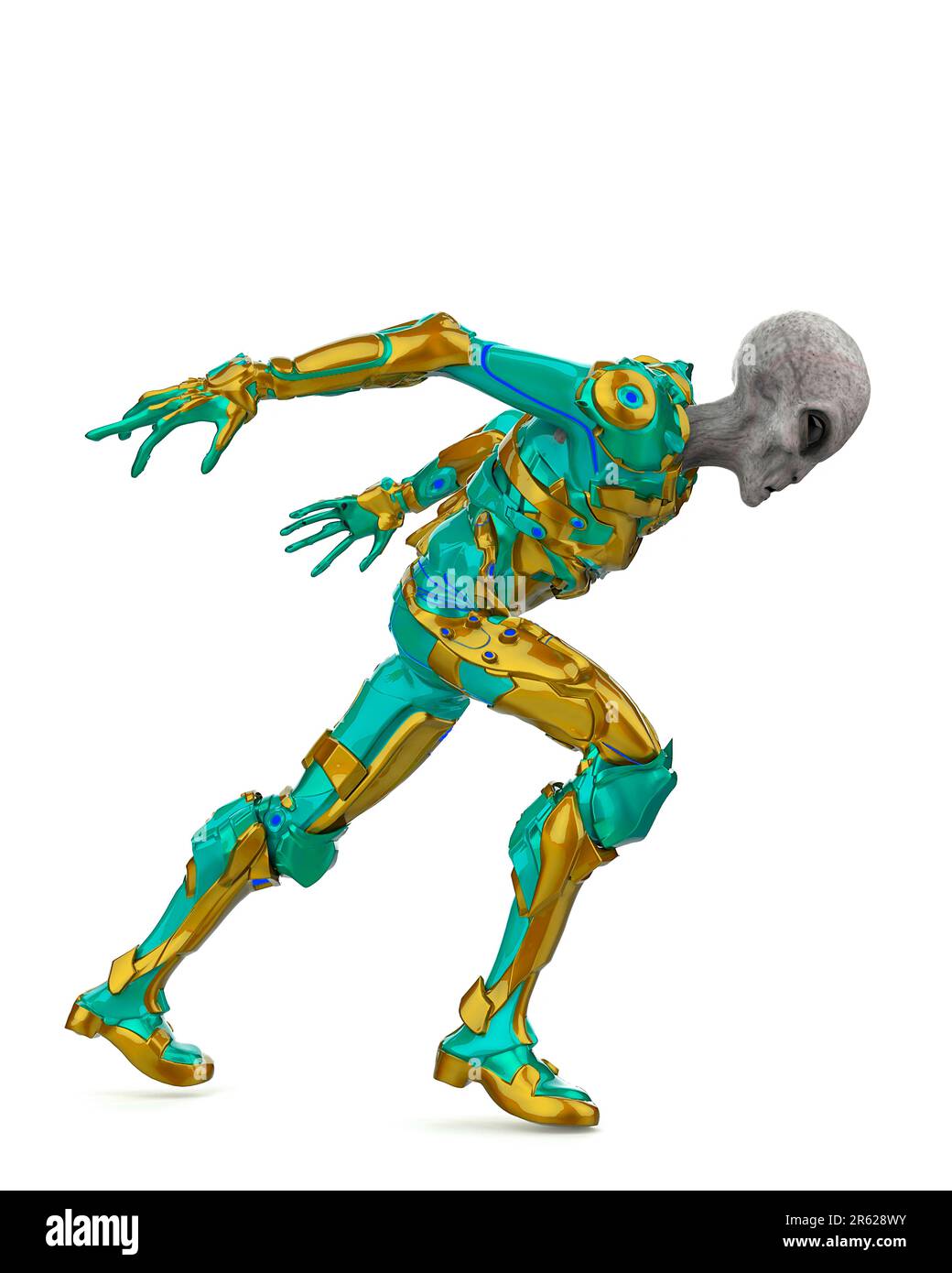 alien grey warrior is running side view, 3d illustration Stock Photo ...