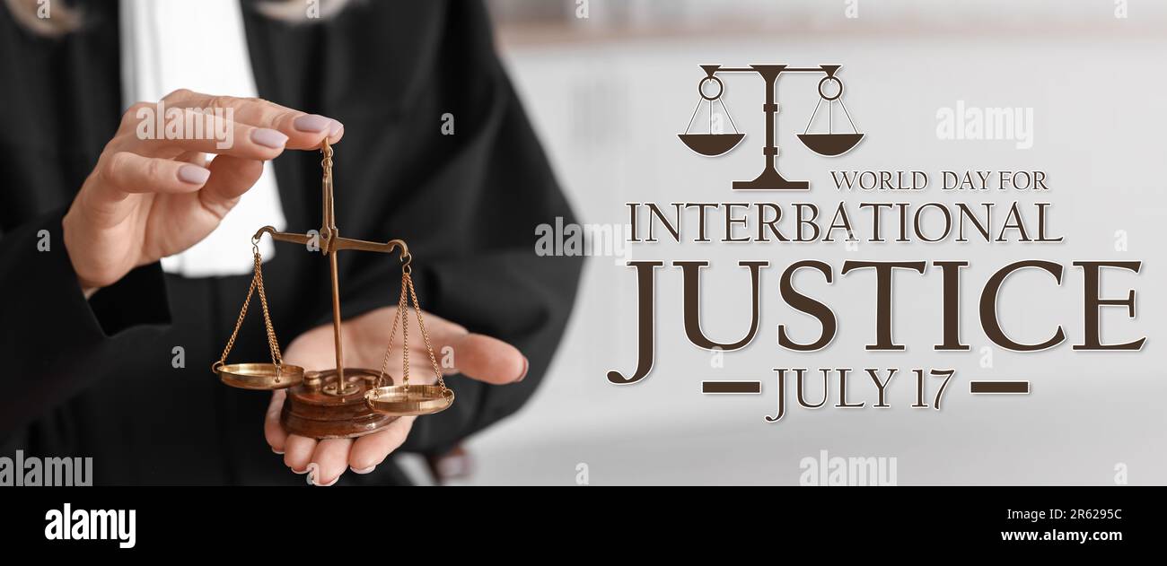 Banner for World Day for International Justice with female judge ...