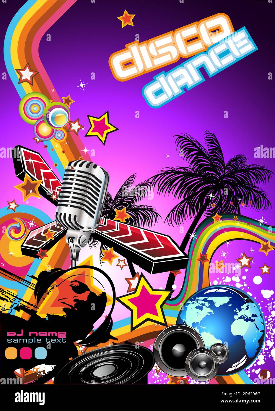 Magic Disco Music Event Background with a suggestive Disk Jockey Stock ...