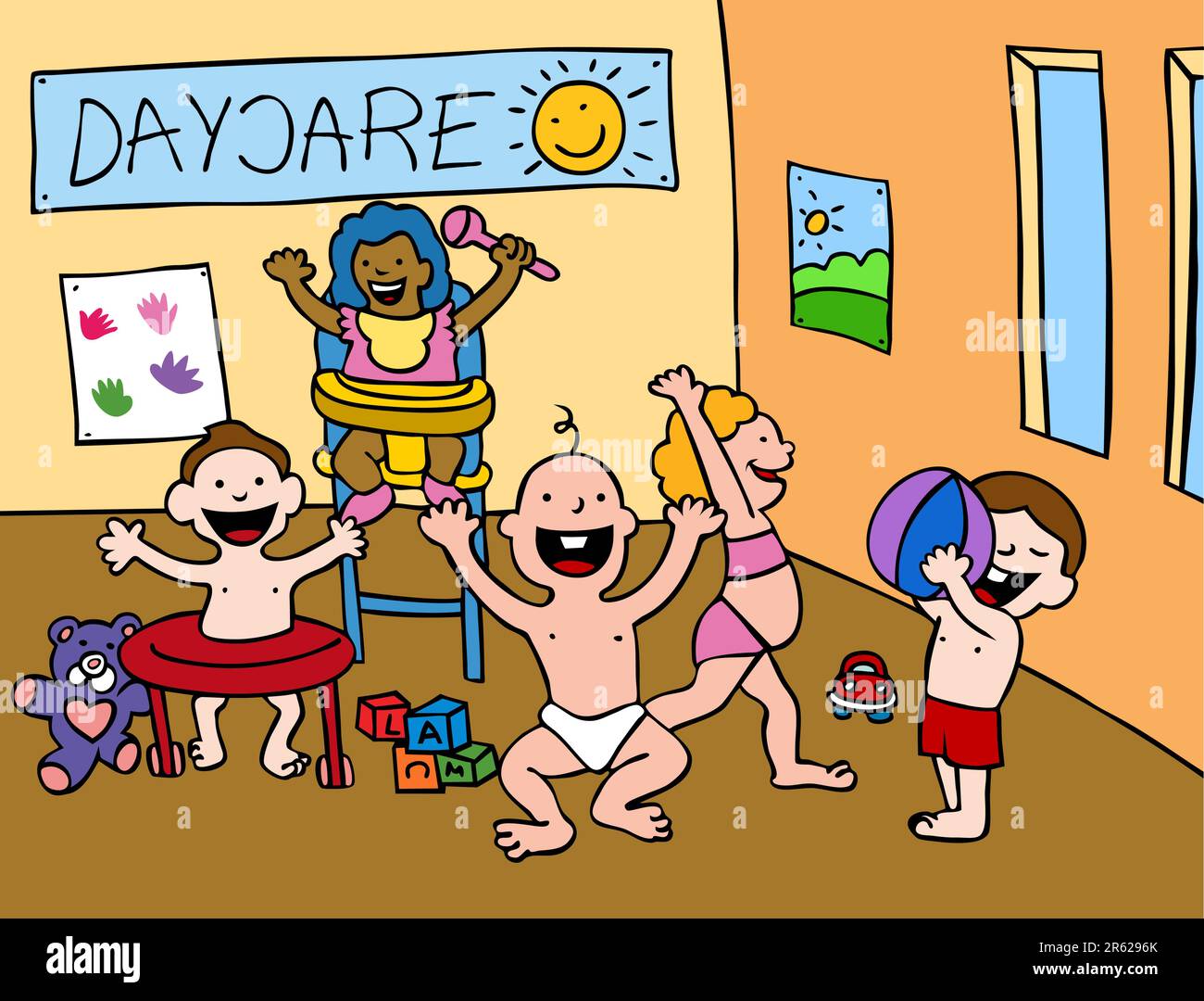 Cartoon of babies playing in a daycare center setting Stock Vector ...