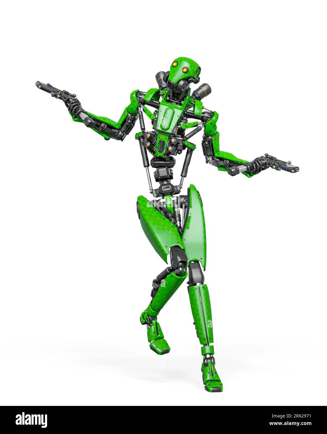 droid soldier is dancing in action and holding a pistol, 3d ...