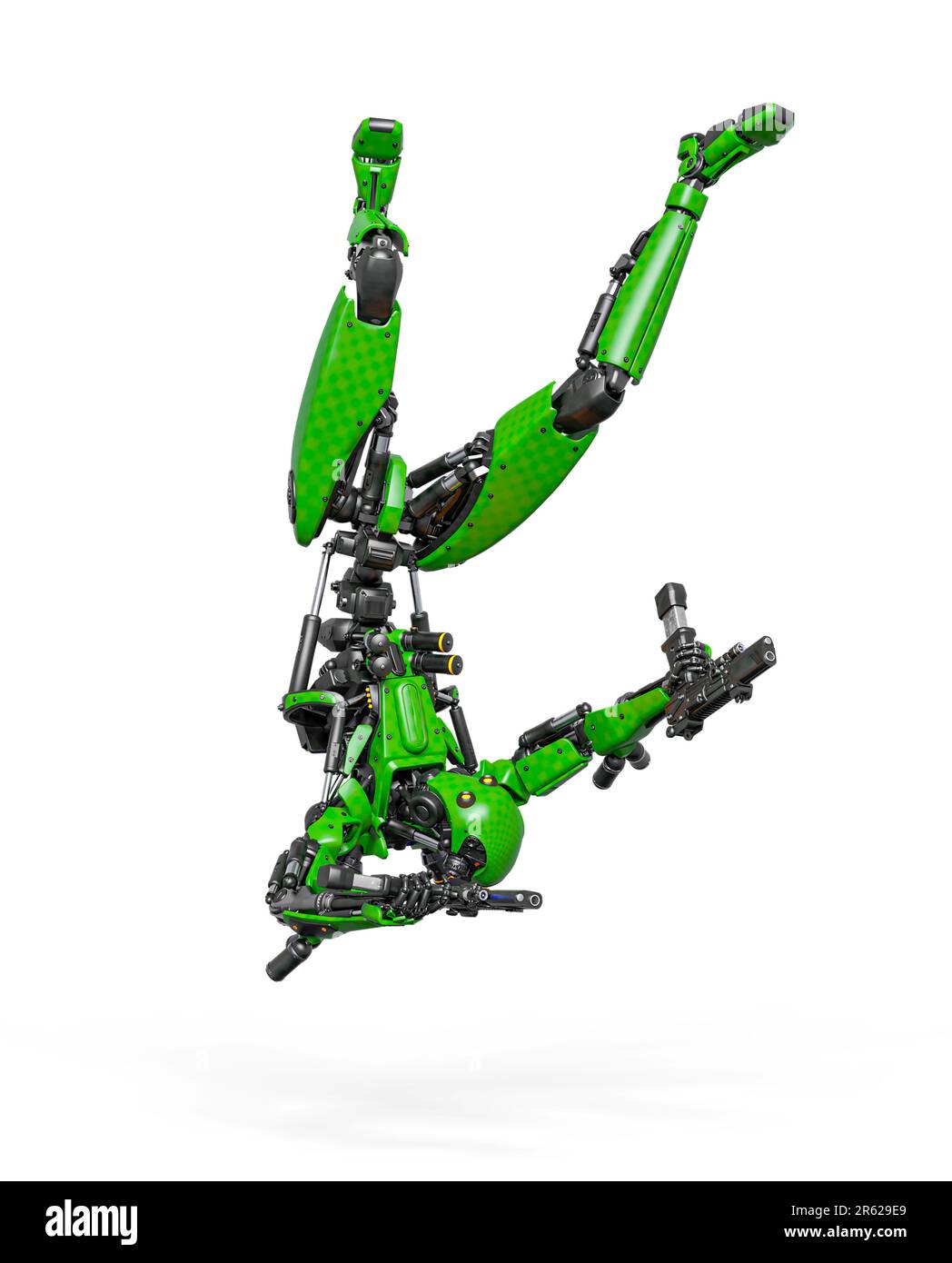 droid soldier is falling down like a super hero in action and holding a ...