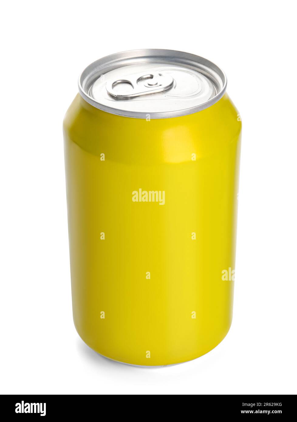 Yellow can of fresh soda on white background Stock Photo - Alamy