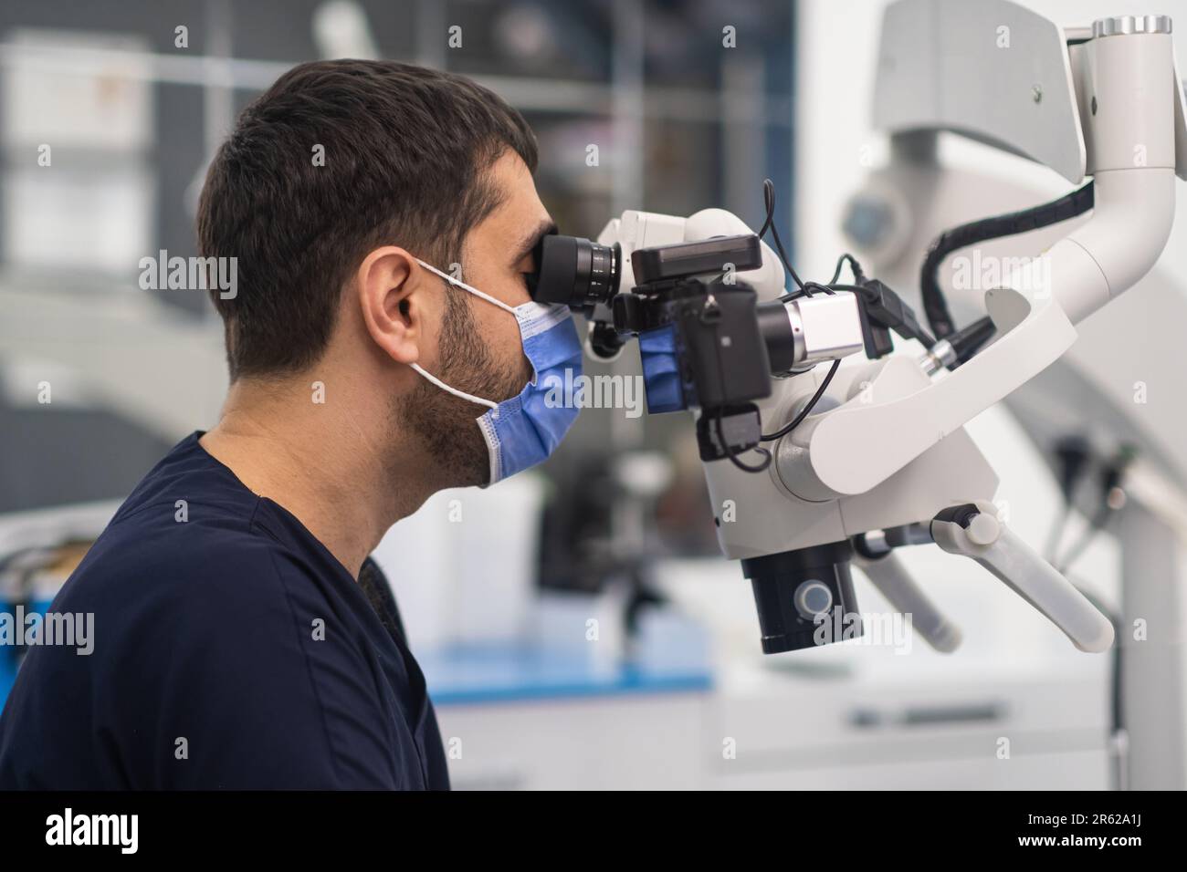 Professional dental microscope for cavity examination dentist checking ...