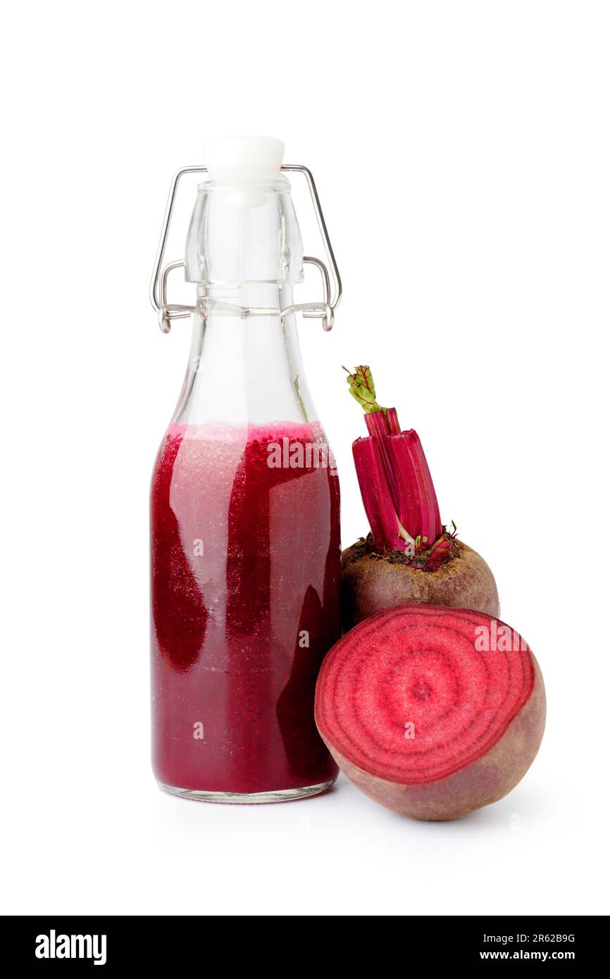 Bottle of healthy beet juice on white background Stock Photo - Alamy