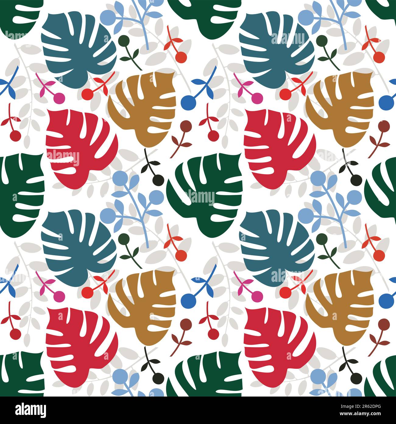 Illustration of a monstera leaves, pattern tile. Full scalable vector ...