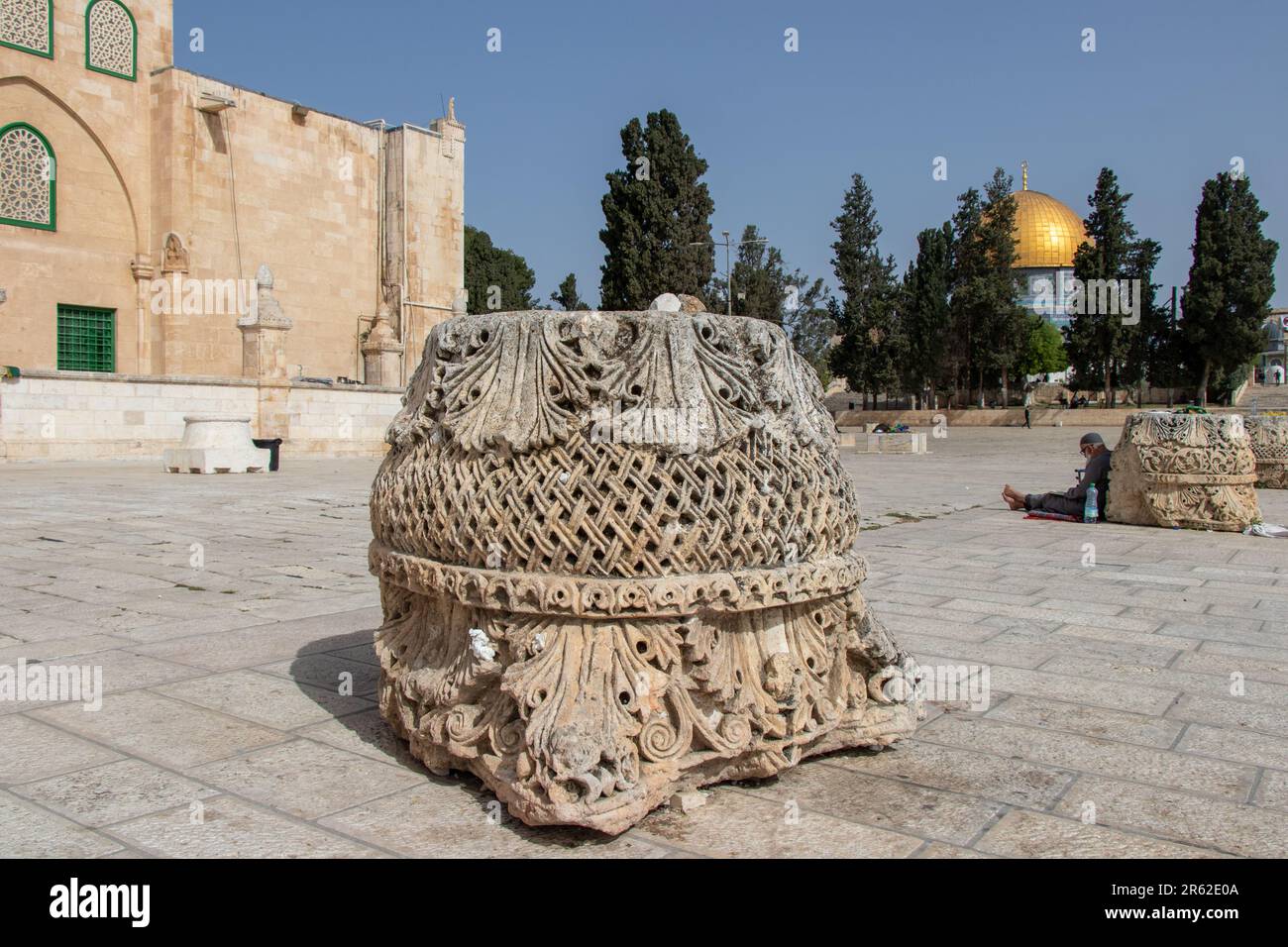 Ancient column heads in courtyard of Aqsa Mosque in Jerusalem city ...