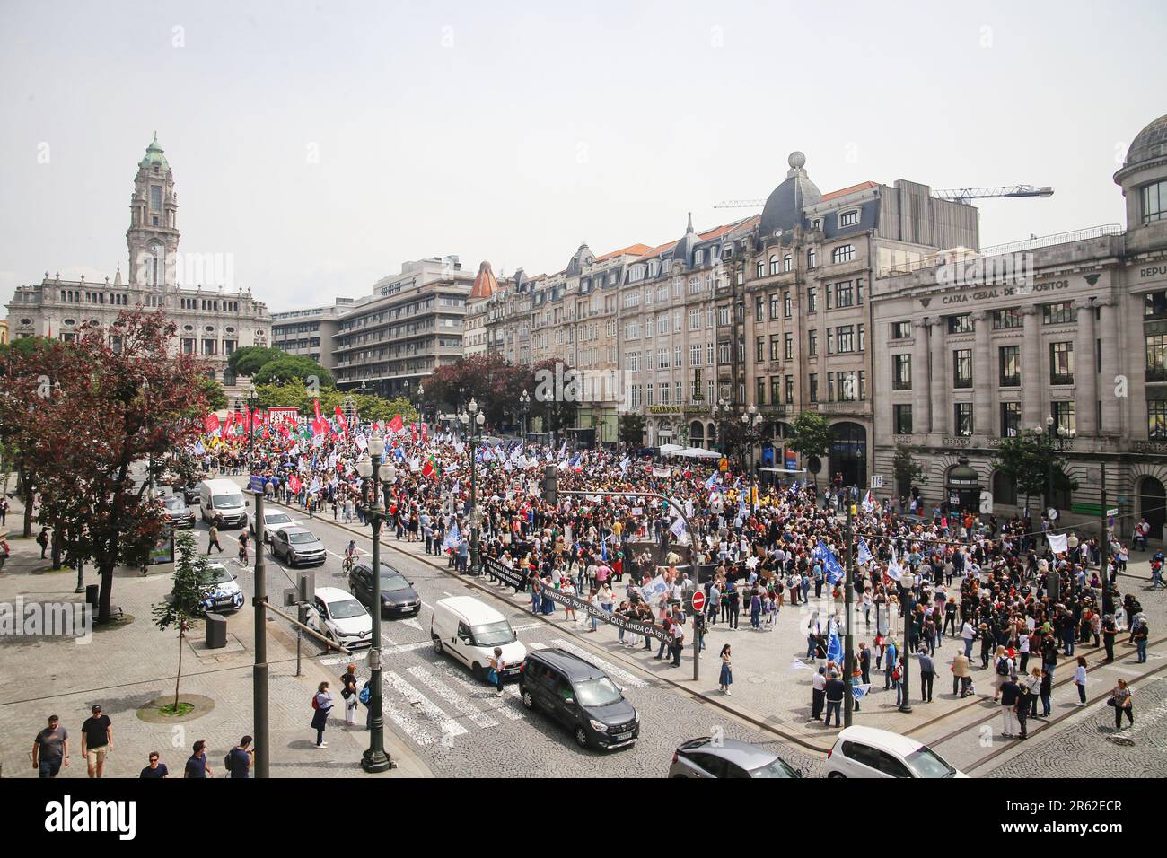 Porto, Portugal. 06th June, 2023. Crowds of protesters march along the ...