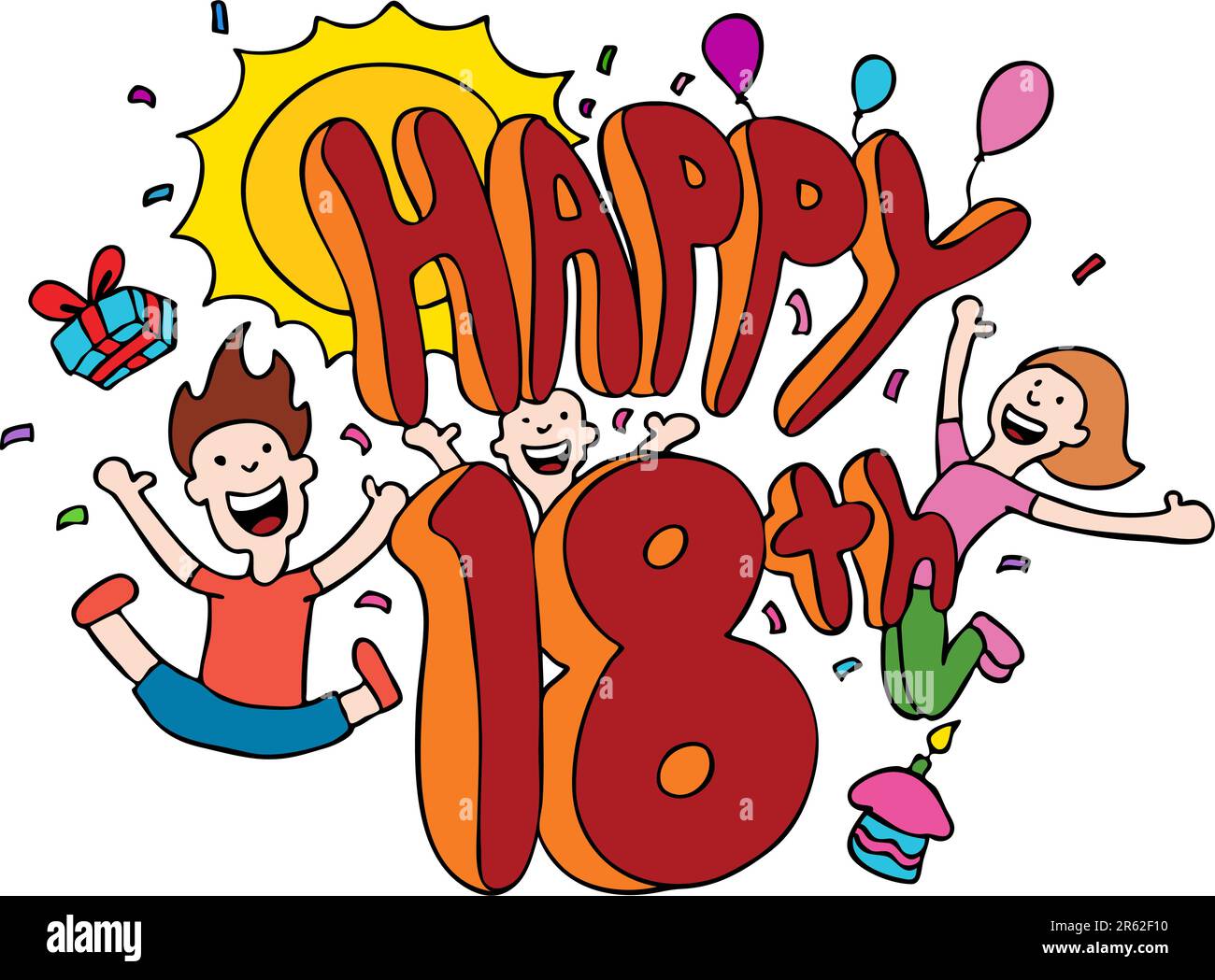Happy 18th cartoon isolated on a white background Stock Vector Image ...