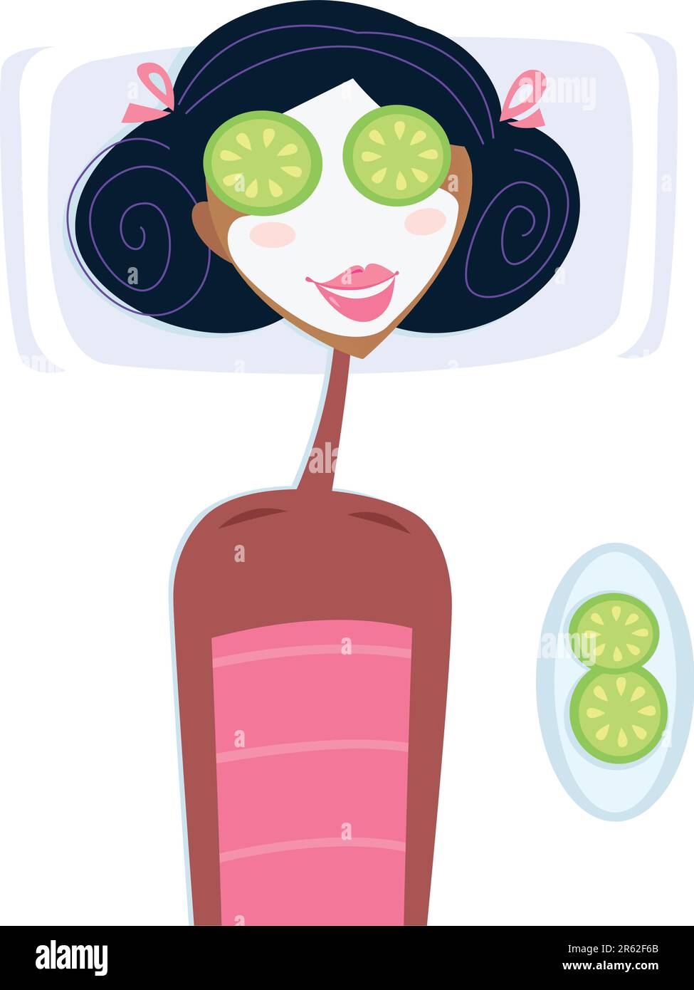 Illustration of woman with facial mask relaxing in spa. Isolated on ...