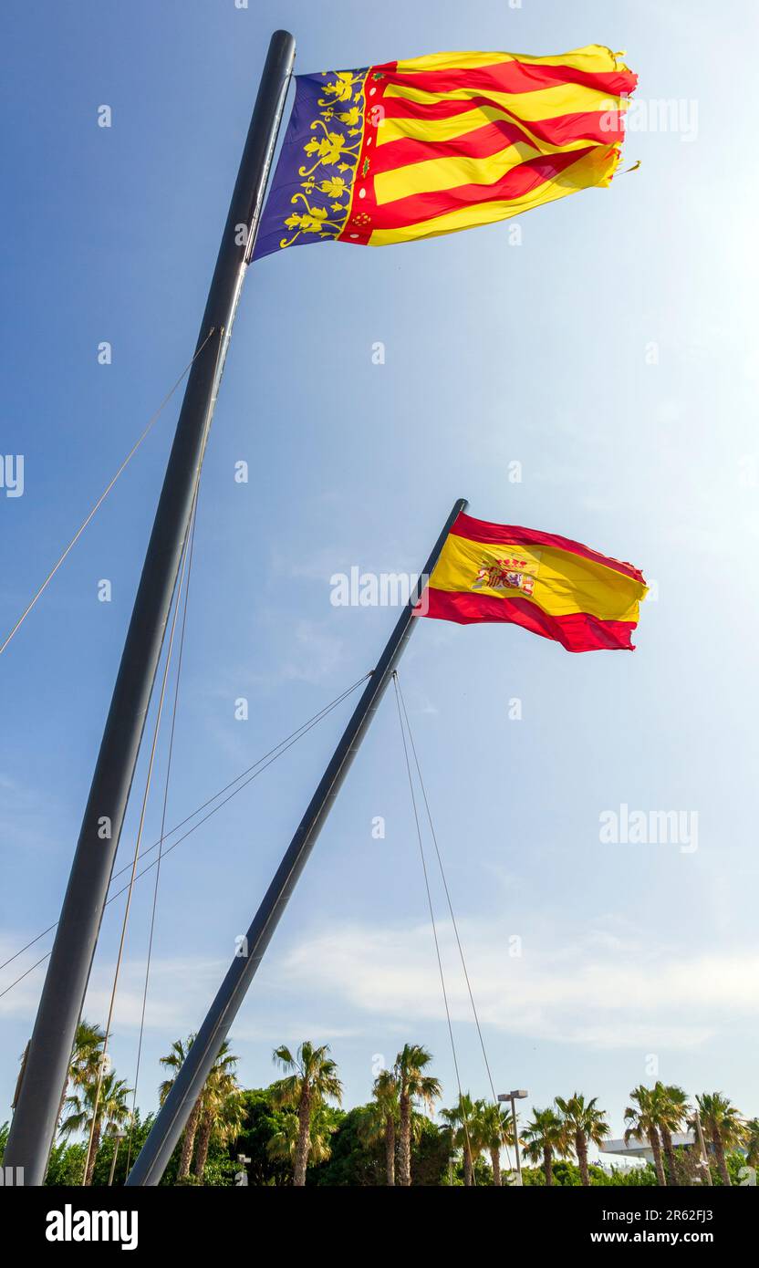Spanish and Valencian flags Stock Photo - Alamy