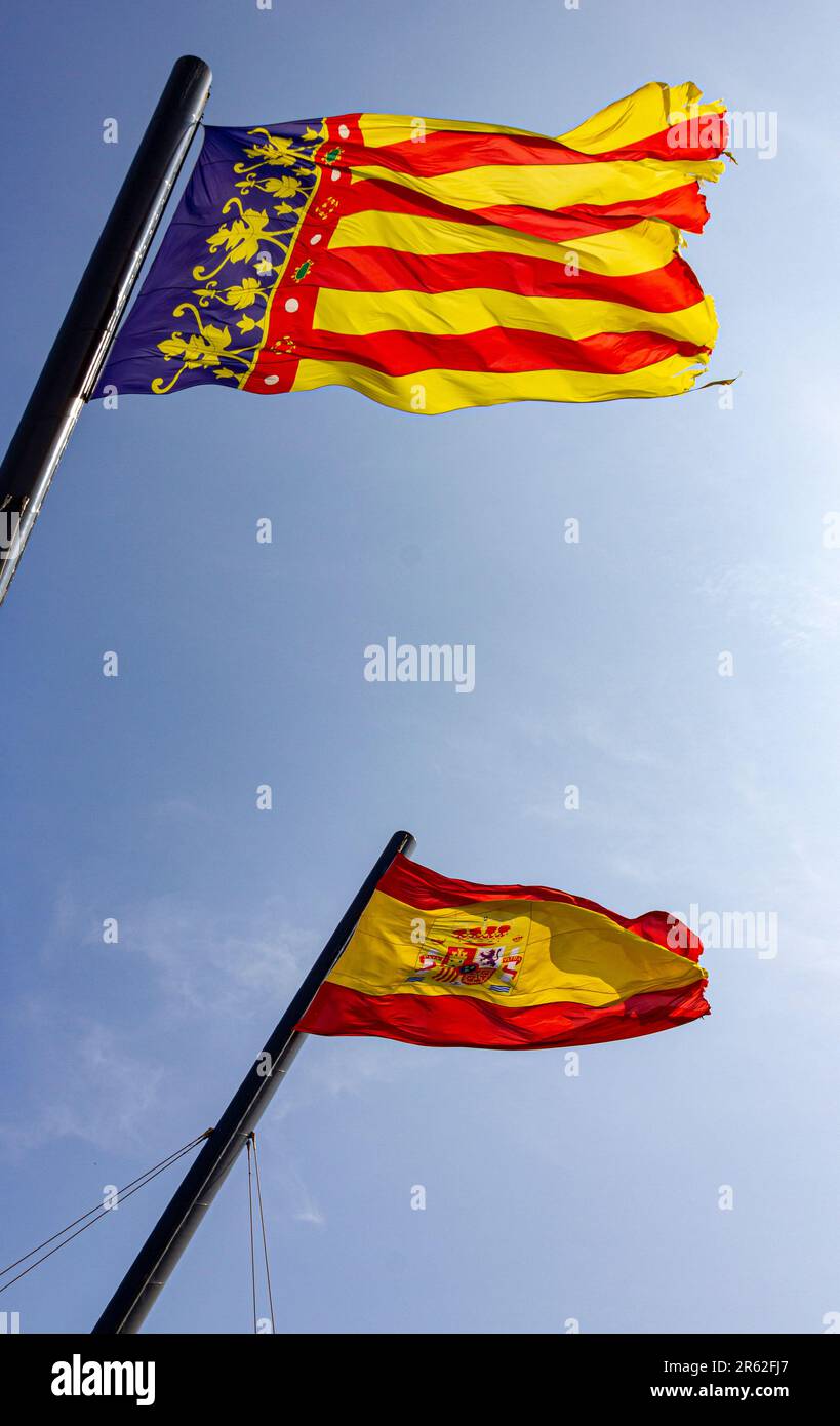 Spanish and Valencian flags Stock Photo - Alamy