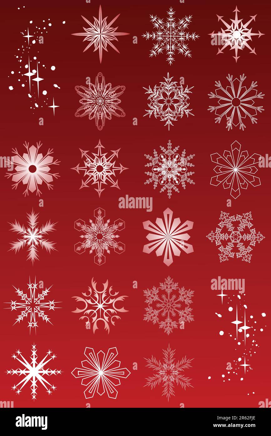 20 beautiful cold crystal gradient snowflakes - vector illustration ...