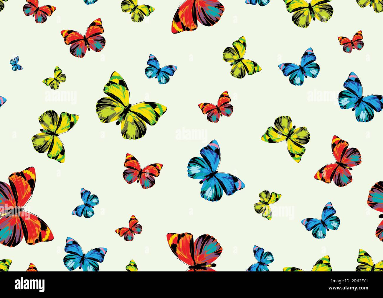 Vector illustration of many funky butterflies of different colors ...