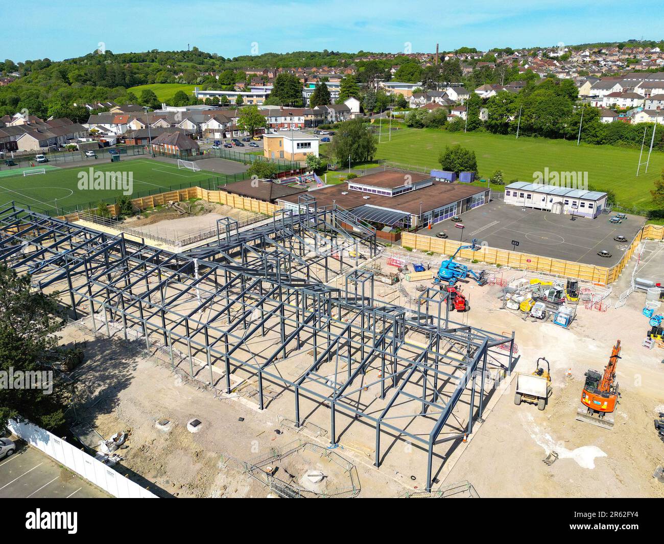 Church Village, Pontypridd, wales - May 2023: Steel structure of a new ...
