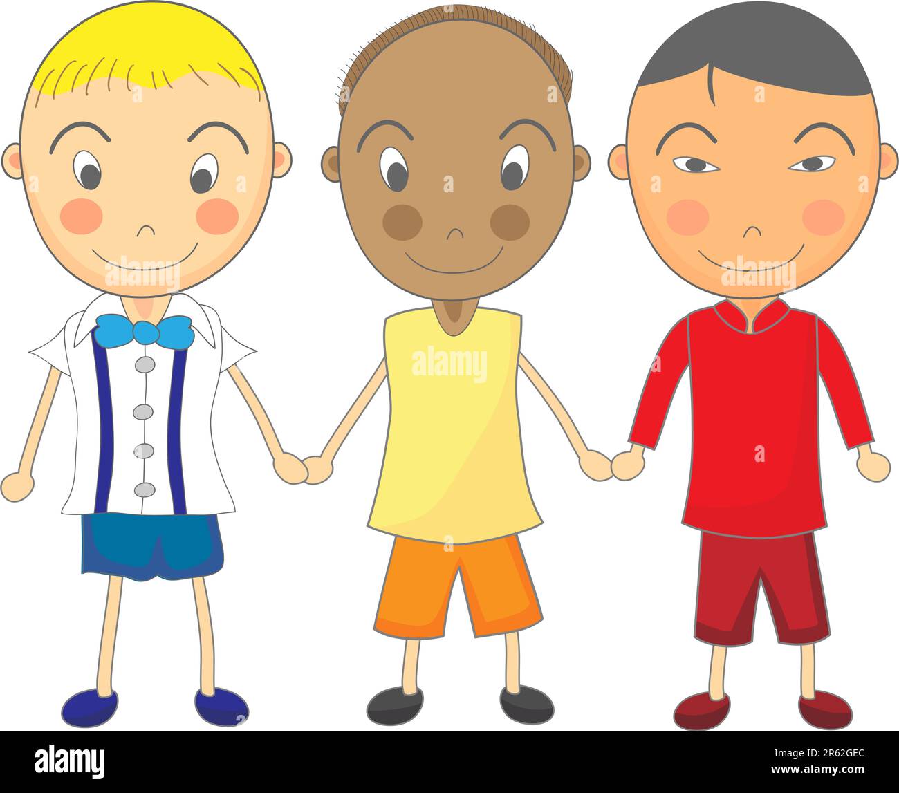 Illustration of Cute Child Drawing of Multiracial Boys Holding Hands ...