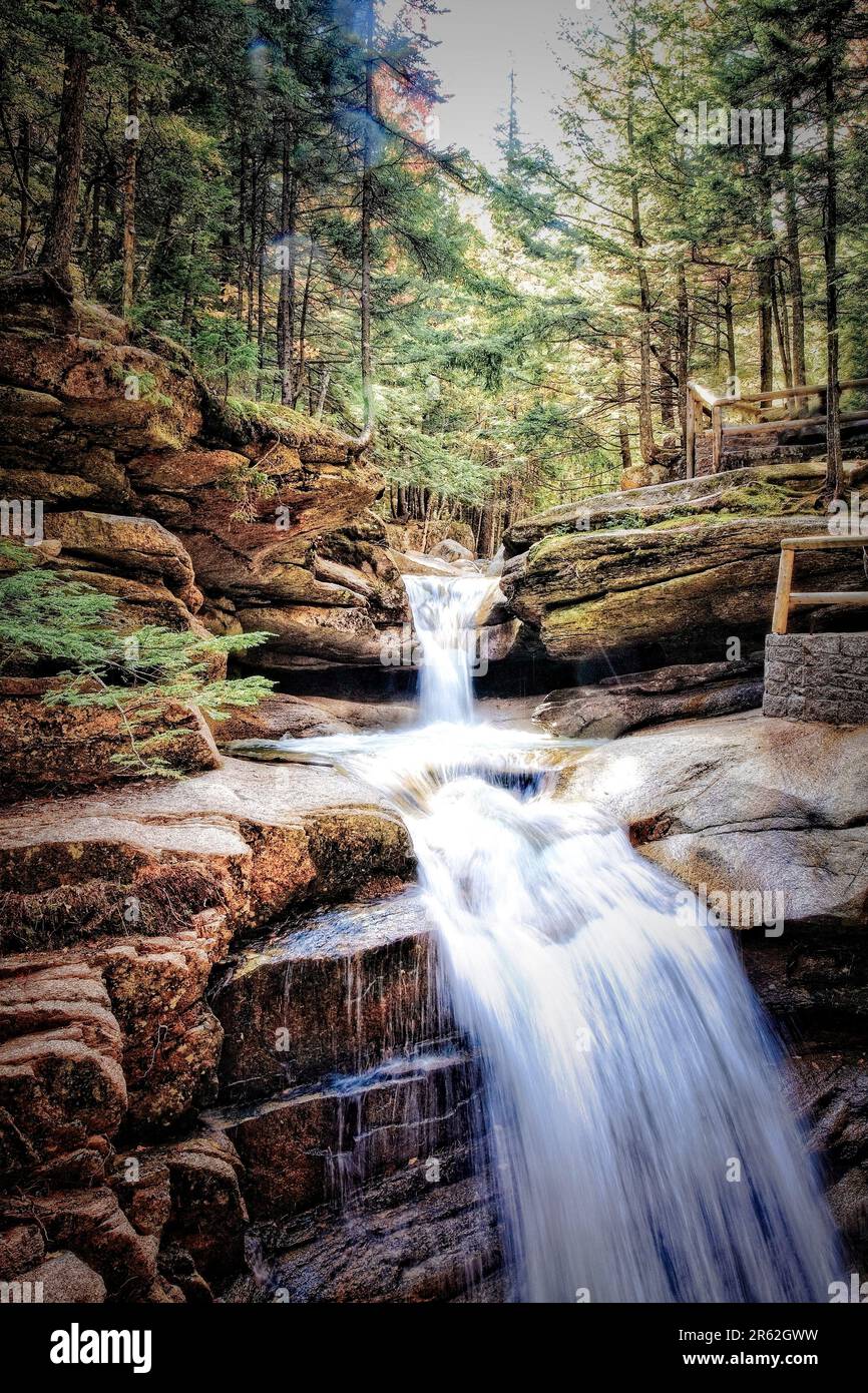 Sabbaday Falls rushes out of the White Mountains along the Kancamagus ...
