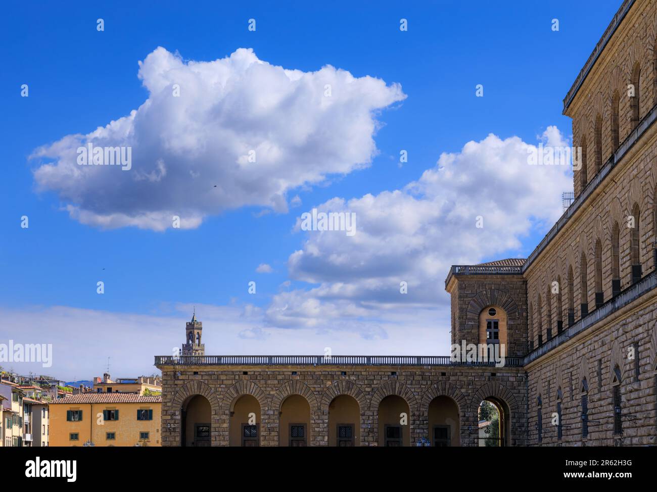 Glimpse of Palazzo Pitti on the Piazza de' Pitti square in the historic ...
