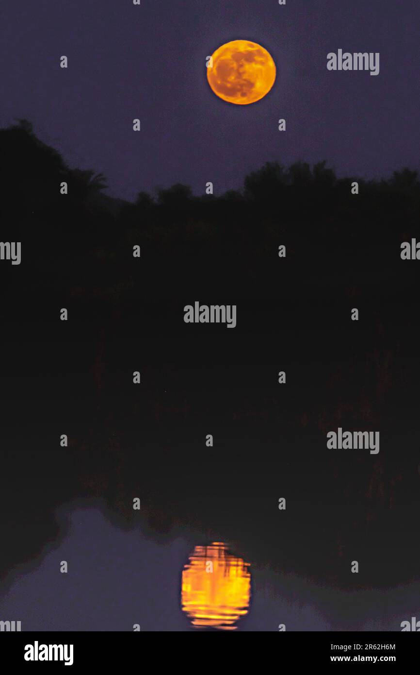 Full Moon Reflection In The Lake Stock Photo - Alamy