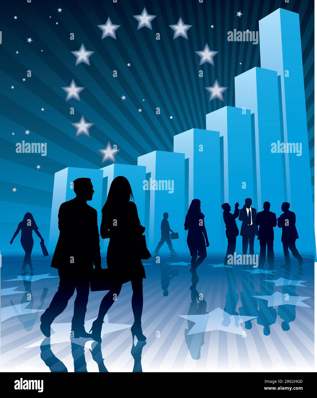 People are going to a large chart and stars, conceptual business ...