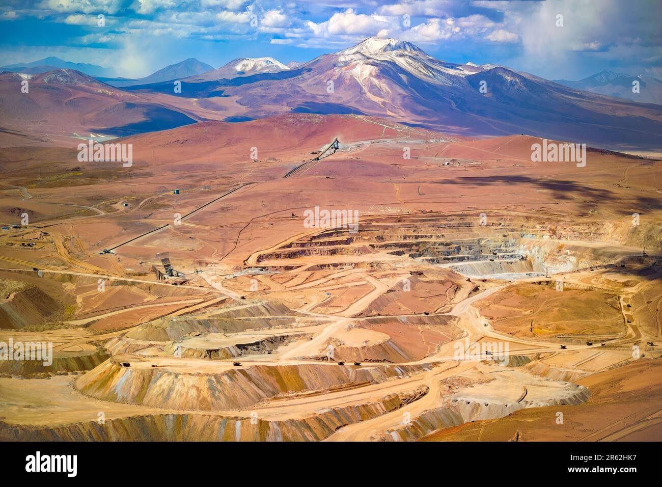 Aerial view of a copper mine at the altiplano of the Atacama Desert in ...