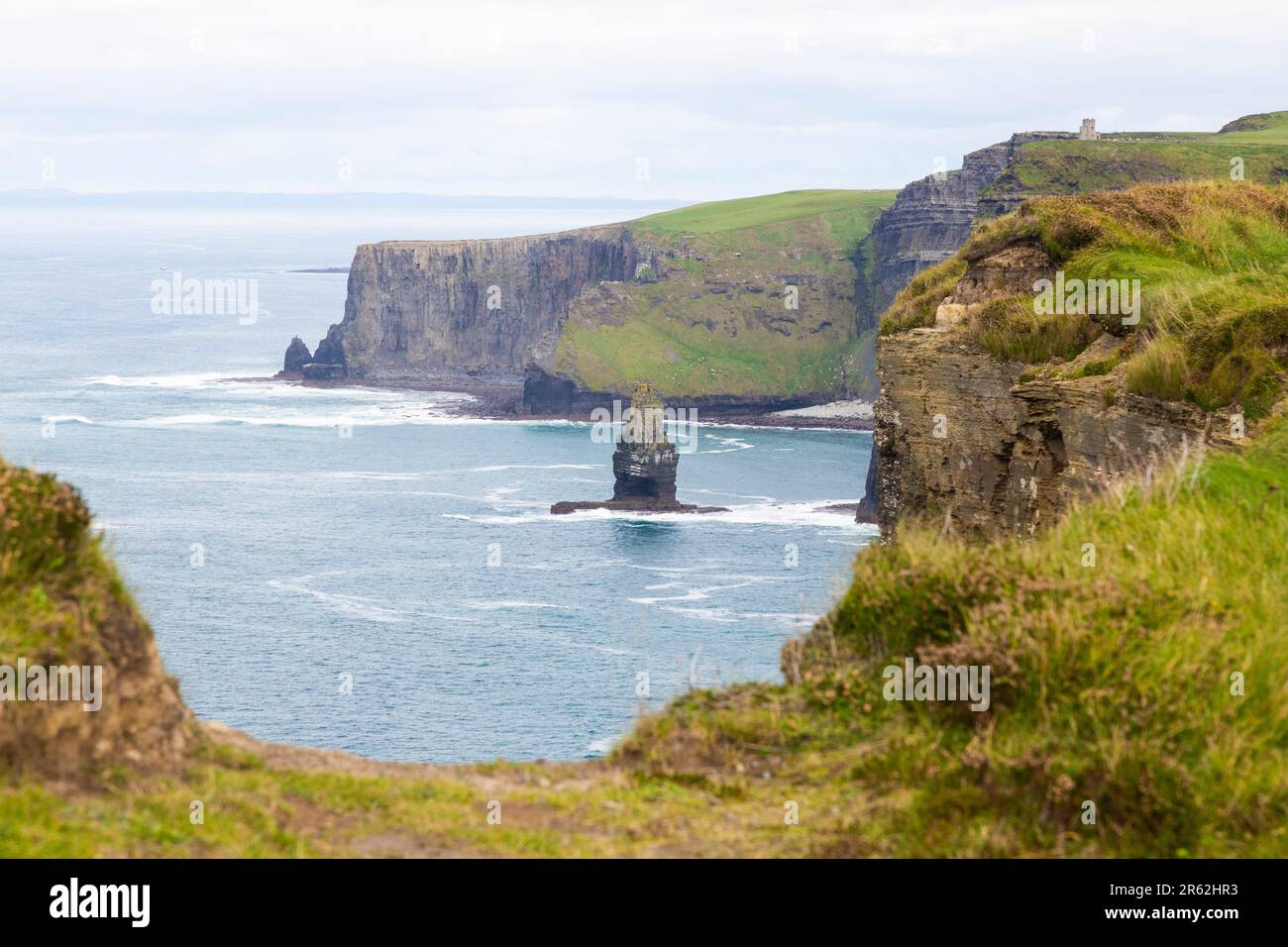 View over cliff line of the Cliffs of Moher in Ireland Stock Photo - Alamy