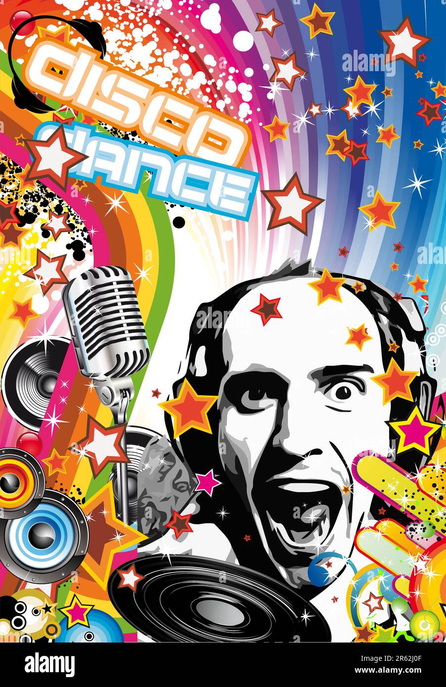 Magic Disco Music Event Background with a suggestive Disk Jockey Stock ...