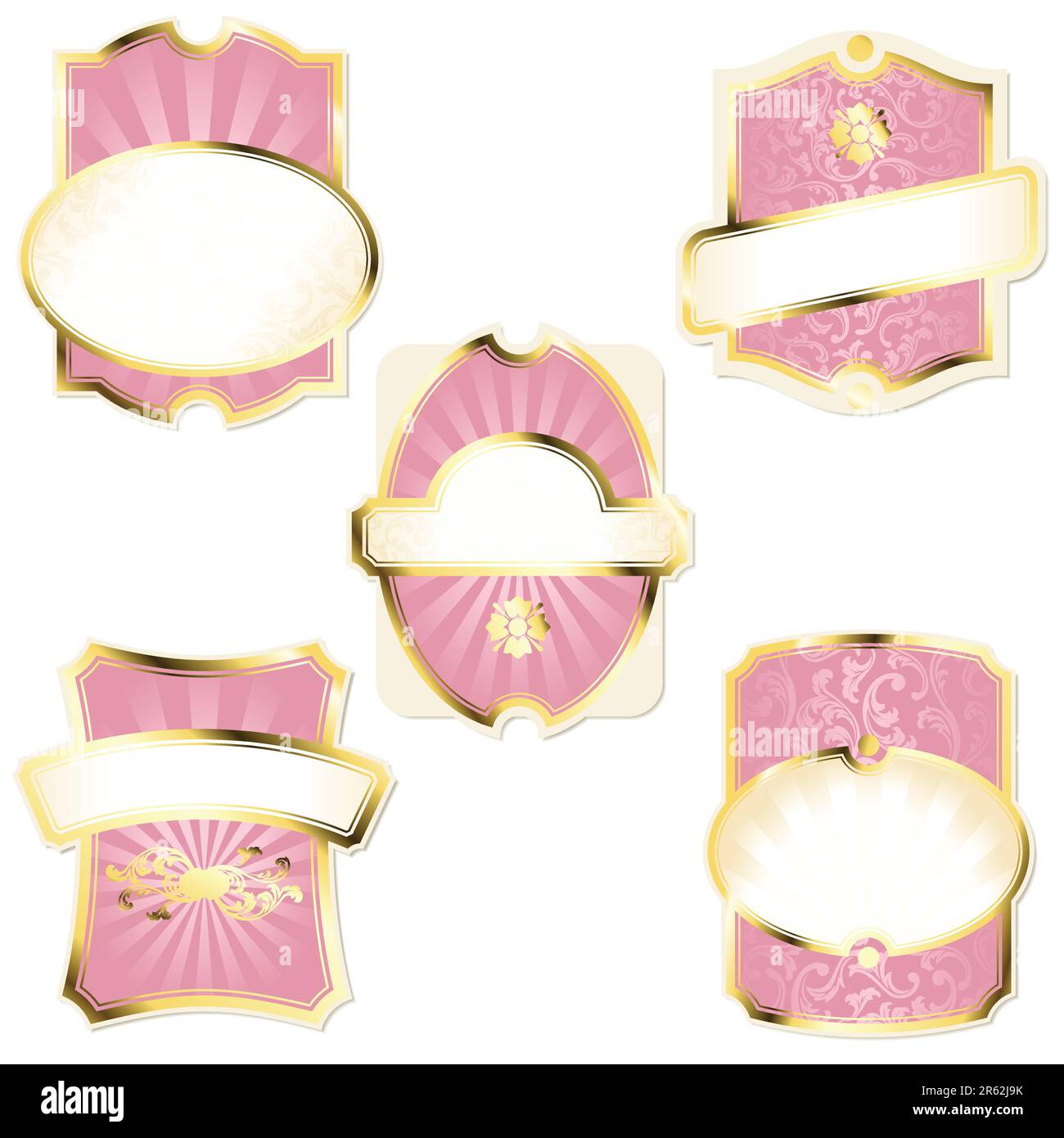 Collection of elegant pink and gold labels inspired by Rococo era ...