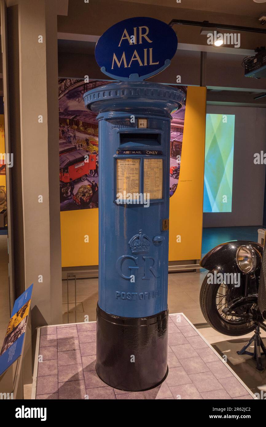 A George V Airmail pillar box (1930-34) on display in the Postal Museum ...