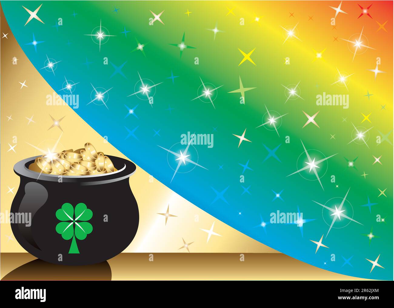 Vector Golden Pot Gold Rainbow star Background with stars. There is ...