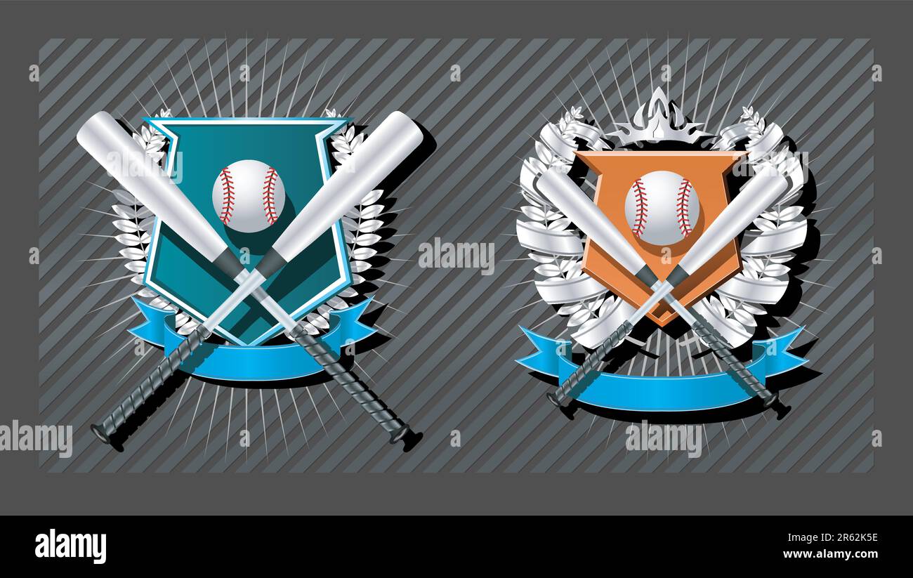 Blank Baseball emblem template with bat, wreath and ribbon Stock Vector ...