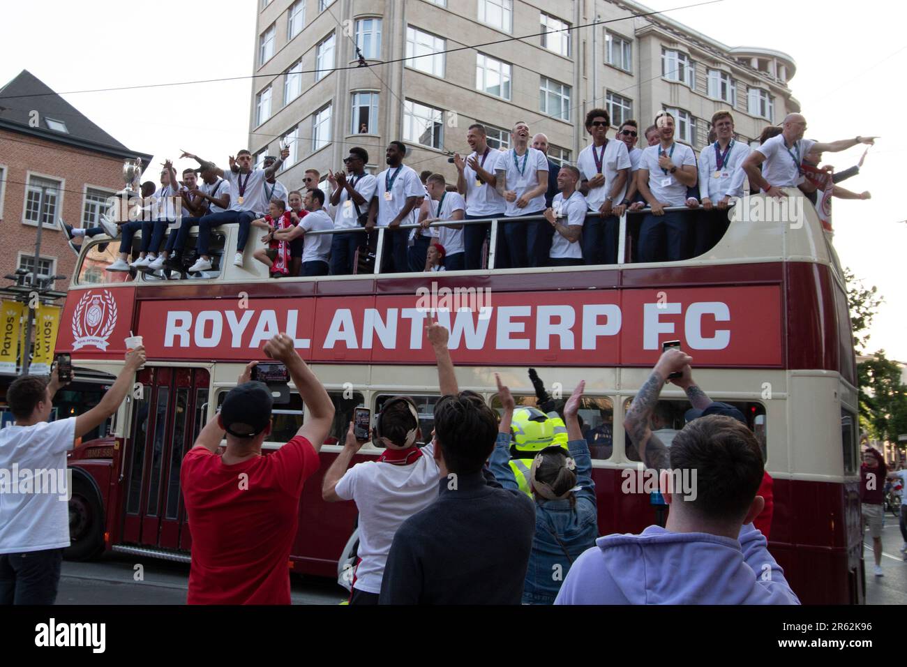 Royal Antwerp FC football team's victory bus tour around the city with ...