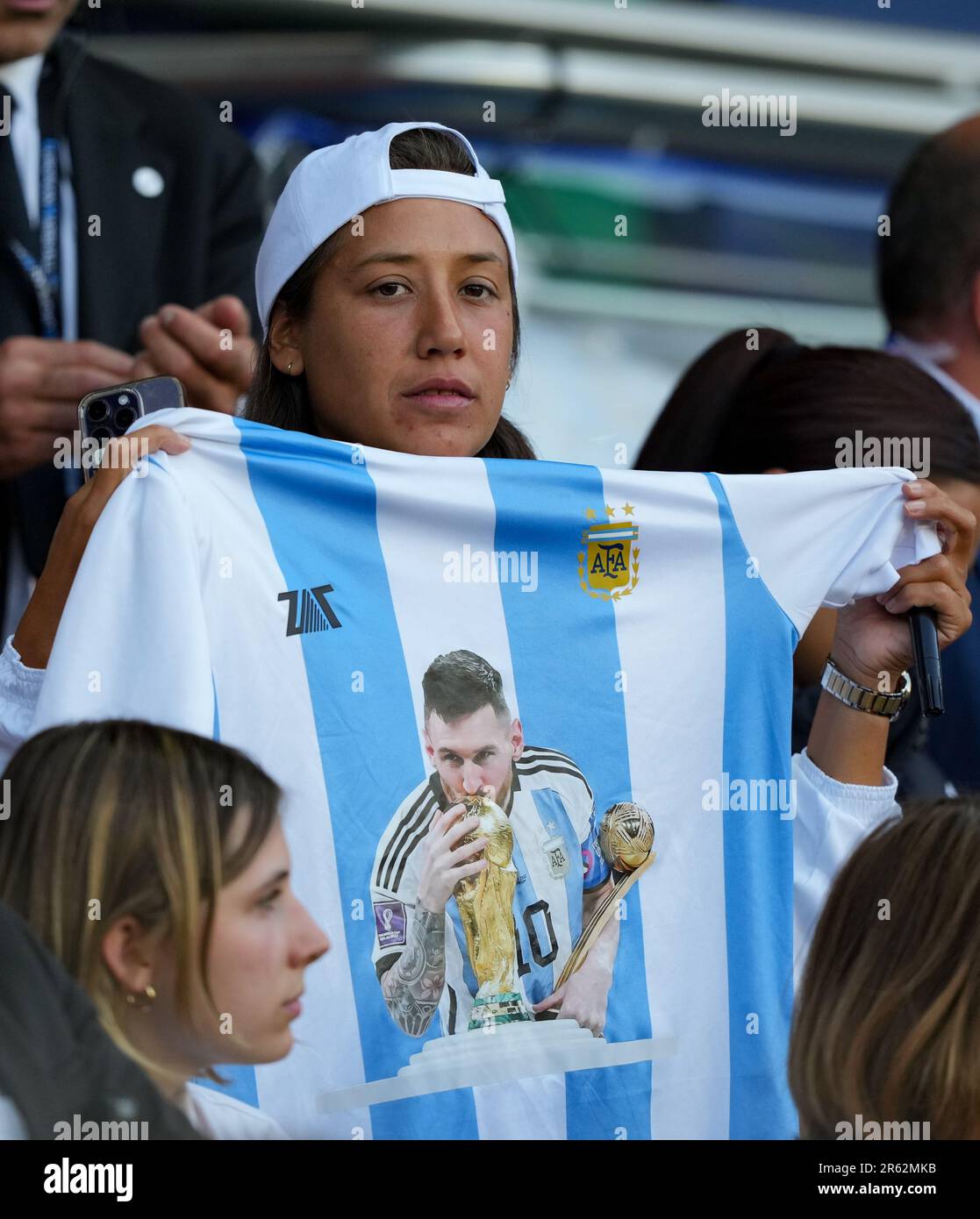 A supporters displays a World Cup Argentina Lionel Messi shirt pre ...