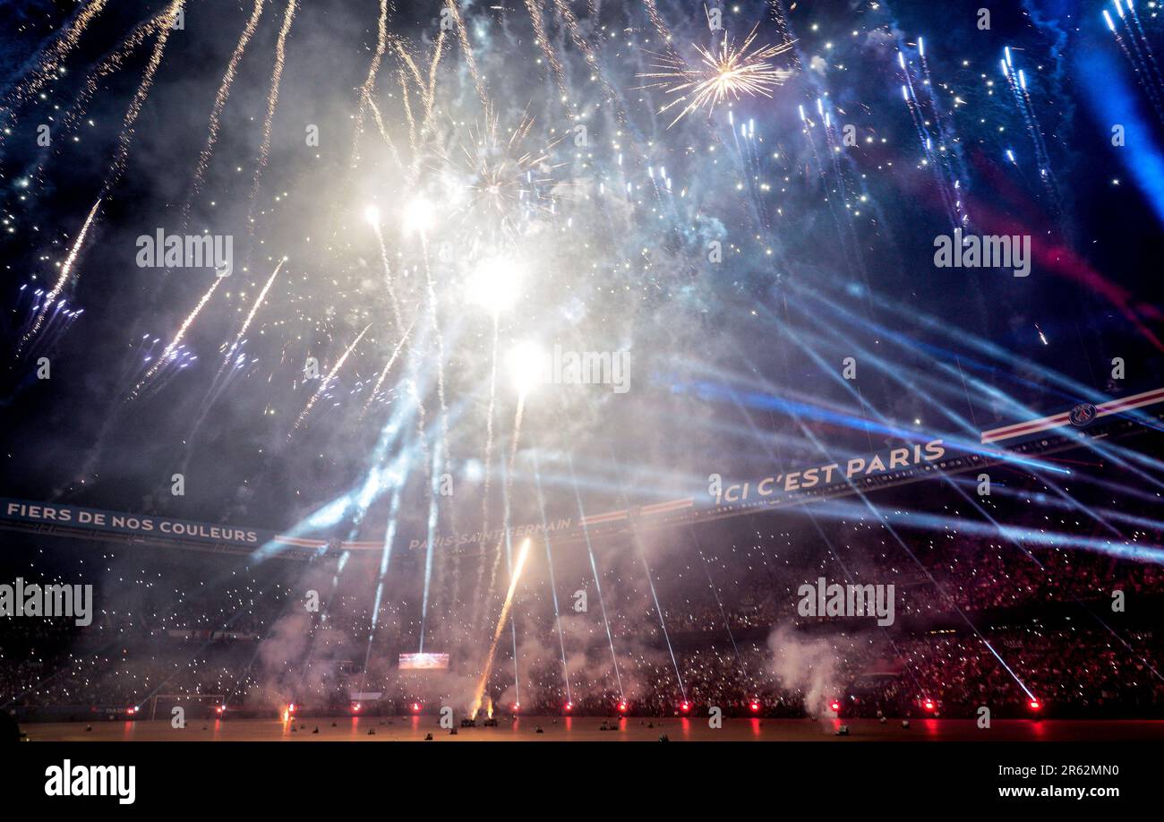 Fireworks and light display ahead of the Ligue 1 Champion celebrations ...