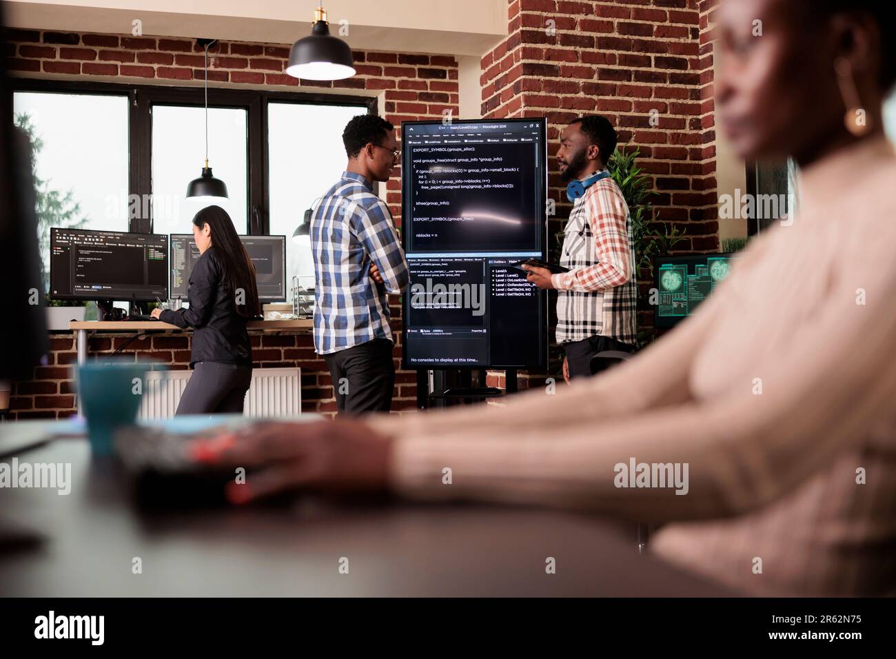 Two Of Company Programming Engineers Analyzing Html Code Standing In