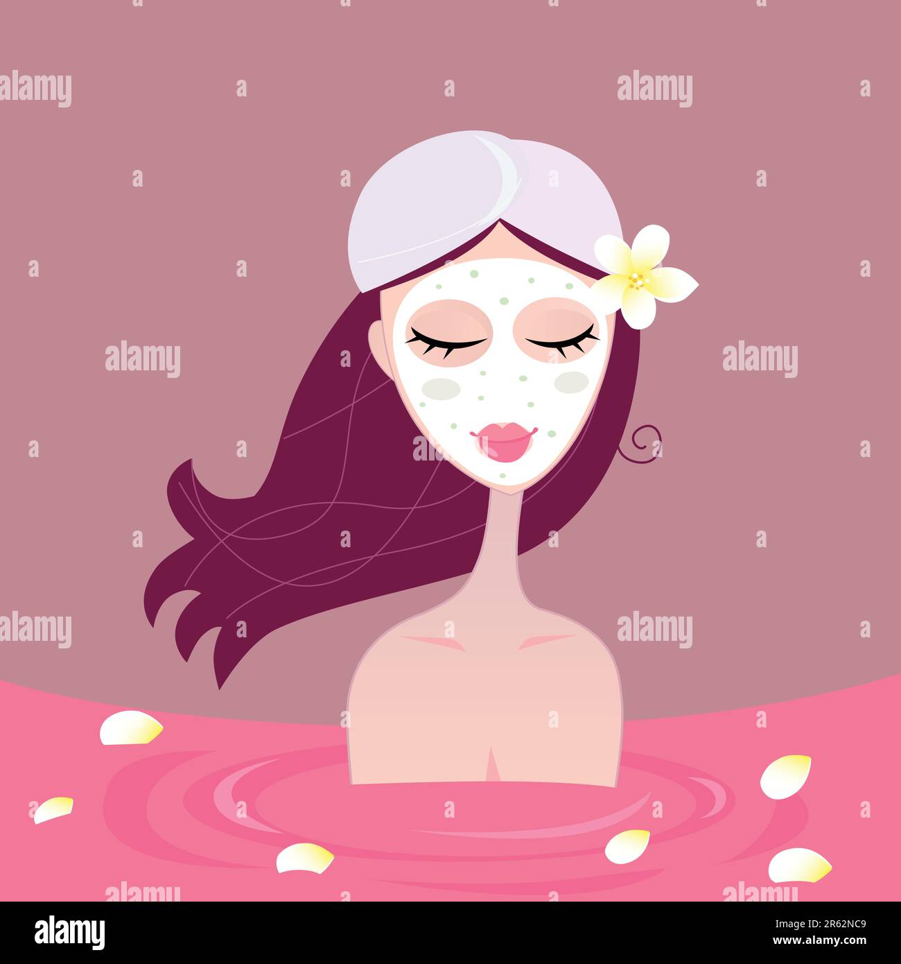 Beautiful spa girl relaxing in red bath. Vector Illustration Stock ...