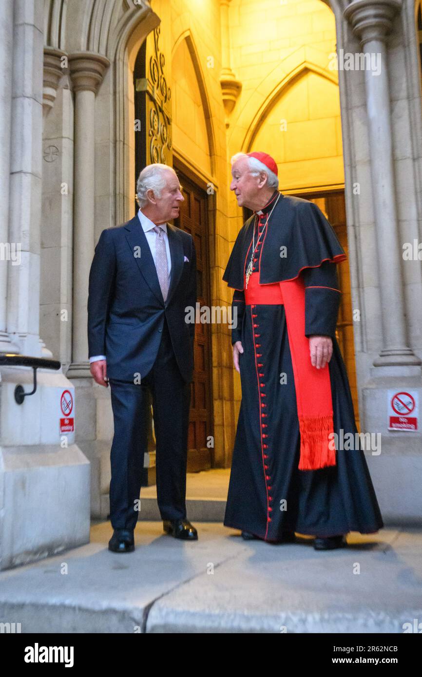 EDITORIAL USE ONLY King Charles III, pictured with Cardinal Vincent ...