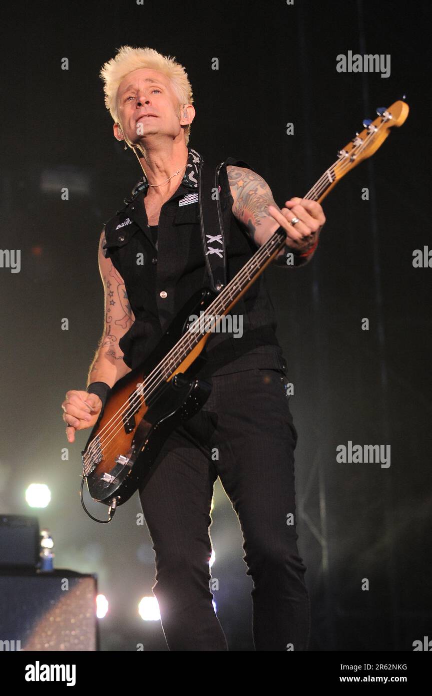 Milan Italy 2013-05-24: Mike Dirnt bassist of Green Day during live ...