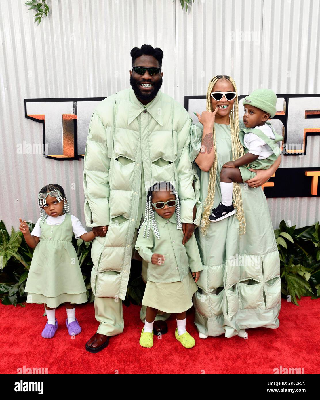 Tobe Nwigwe, center, his wife Martica Fat Nwigwe and children attend the premiere of ...